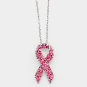 Jewelry | Crystal Pave Pink Ribbon Symbol Pendant Necklace | Poshmark
